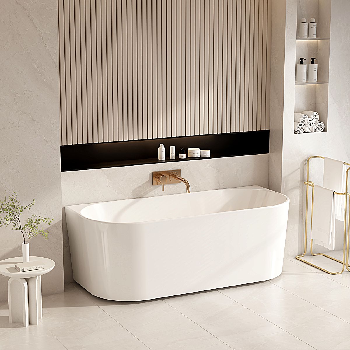 Musen Ultra-Thin Back-to-Wall Bathtub - Gloss White 1400mm, 1500mm, 17 ...